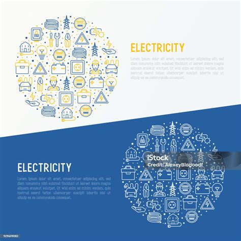 얇은 선 아이콘 원에 전기 개념 전기 전구 철 탑 도구 상자 케이블 전기 자동차 손 태양 전지 배너 웹 페이지 인쇄 매체에 대 한 벡터 일러스트 가정 생활에 대한 스톡 벡터