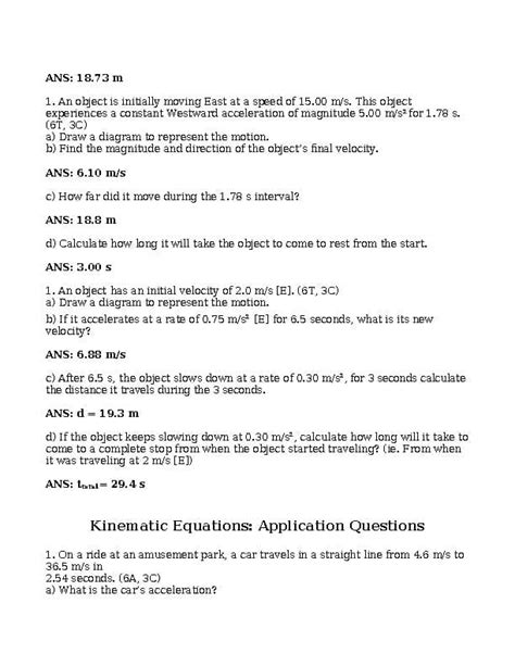 Kinematic Equations Physics S A Acceleration Velocity Motion With Answers 13p