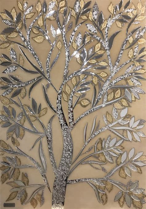 Зеркальная картина Дерево. Зеркальное настенное панно со стразами ...