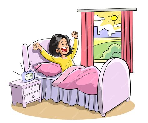 Premium Vector The Cute Girl Wakes Up Vector Cartoon Illustration