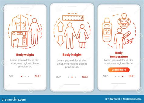 Body Measurement Onboarding Mobile App Page Screen Vector Template Walkthrough Website Steps