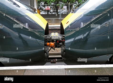 Great Western Railway Gwr Class 800 Closeup Of Train Carriages Coupling At Swansea Station In