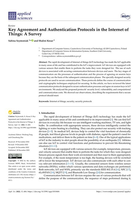 Pdf Key Agreement And Authentication Protocols In The Internet Of Things A Survey