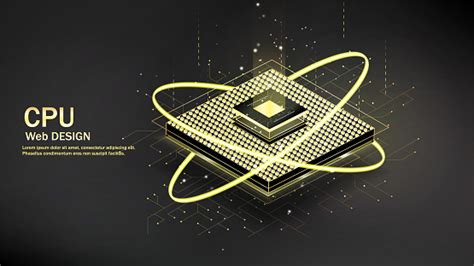 Cpu 마이크로칩의 미래형 프로세서 데이터베이스 개념인 다량의 데이터를 처리하는 양자 컴퓨터입니다 프로세서의 이소메트릭 배너