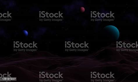 우주에서 행성의 표면은 생명이 없다 그것은 사막처럼 보입니다 우주에 있는 많은 별들 사암 산 언덕 에 지구 3d 렌더링 0명에 대한 스톡 사진 및 기타 이미지 Istock