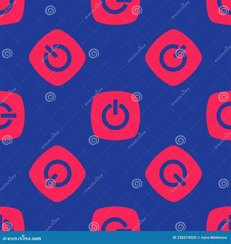 Red Power Button Icon Isolated Seamless Pattern On Blue Background Start Sign Stock Vector