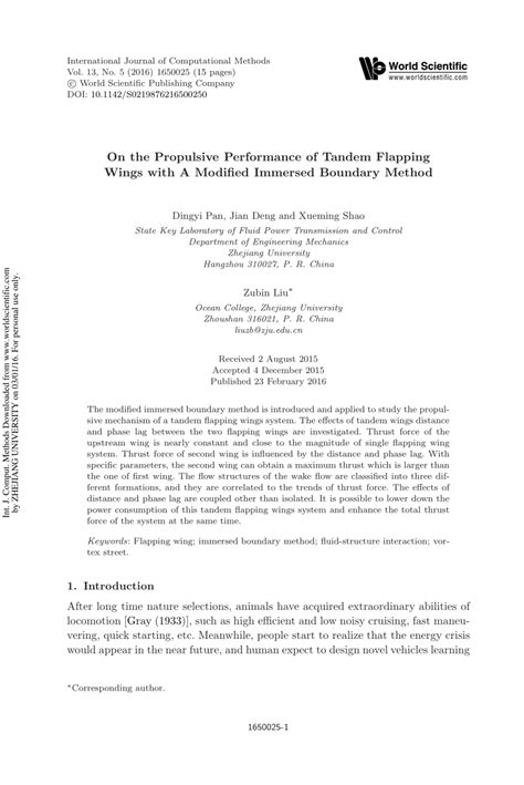Pdf On The Propulsive Performance Of Tandem Flapping Wings With A