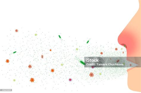 Germs Bacteria And Viruses Flying Out Of The Mouth Of A Coughing Or