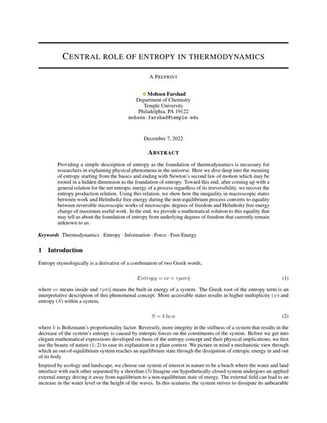 Pdf Central Role Of Entropy In Thermodynamics