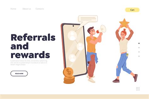 추천 및 보상을 제공하는 소셜 미디어의 로열티 디지털 마케팅 프로그램이 있는 랜딩 페이지 통화에 대한 스톡 벡터 아트 및 기타 이미지 통화 인플루언서 리퍼럴 마케팅