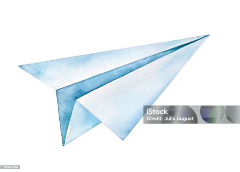 수 제 접힌 종이 비행기 수채화 그림 하나의 단일 오브젝트 측면 뷰 흰색 배경 창조적 인 디자인 인쇄 장식에 대 한 컷아웃 클립 아트 요소에 손으로 그린 물 색상 그래픽