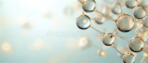 Glass Spheres Connected Structure Molecular Model With Translucent Balls And Shiny Lights Stock