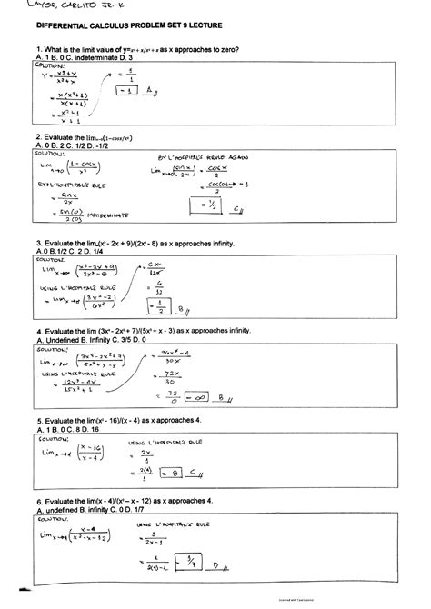 Differential Calculus Problem Set 9 Lecture BS Electrical Engineering NVSU Studocu