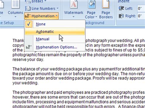 How To Use Automatic Hyphenation In Word 2007 Dummies