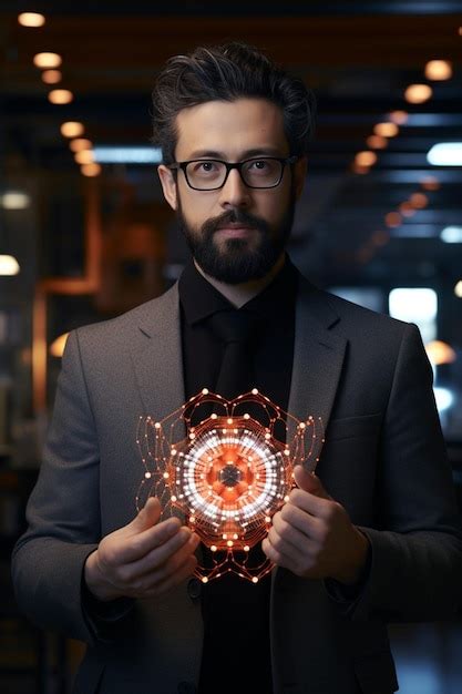 Premium AI Image Businessman Holding Quantum Computing Concept UHD Wallpaper