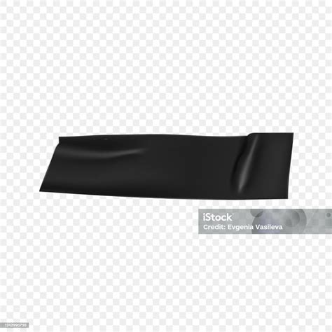 블랙 덕트 테이프 투명 한 배경에 격리 된 고정에 대 한 현실적인 검은 점착 테이프 조각 사실적인 3d 벡터 일러스트레이션