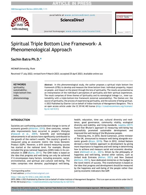 Pdf Spiritual Triple Bottom Line Framework A Phenomenological Approach