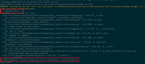 error message printed when install python packages in ` nvidia tritonserver 22 06 py3