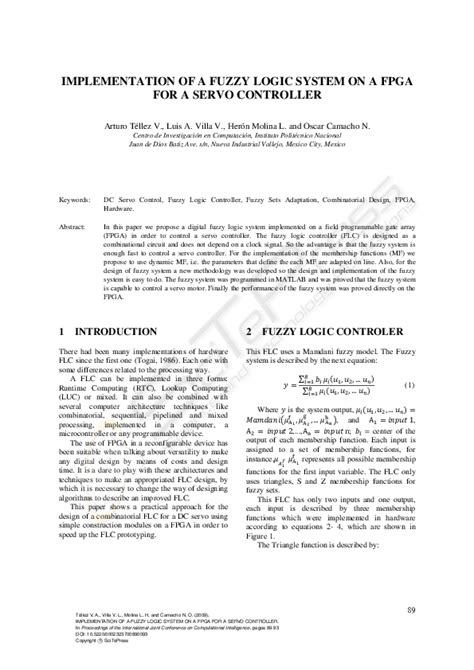 Pdf Implementation Of A Fuzzy Logic System On A Fpga For A Servo Controller