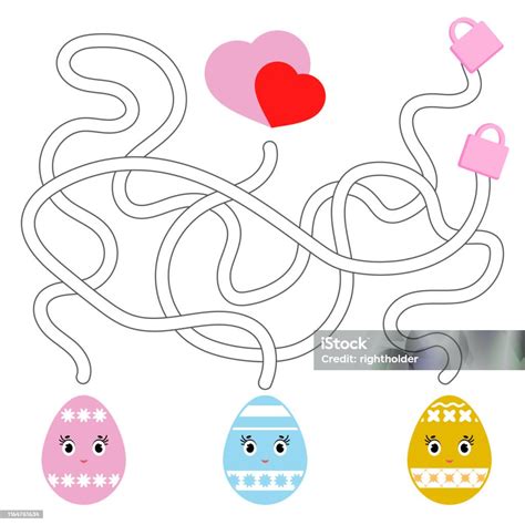 색상 추상 미로 아이 워크 시트 활동 페이지 어린이를위한 게임 퍼즐 귀여운 달걀 두레 마음 휴일 부활절에 가는 길 미로 수수께끼 벡터 그림입니다 0명에 대한 스톡 벡터 아트
