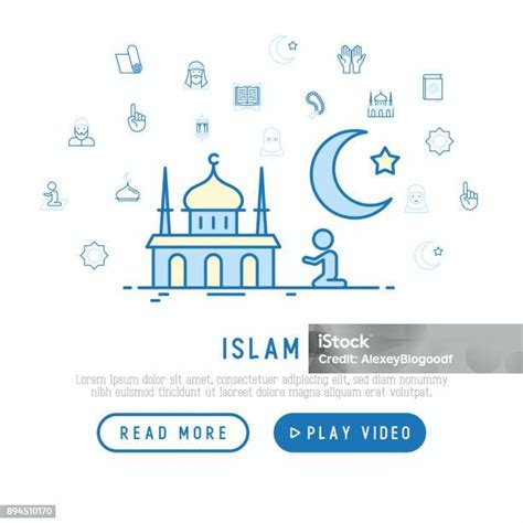 얇은 선 아이콘 이슬람 개념 사원 카펫 묵 주 기도 코 란 이슬람교도 현대 벡터 일러스트 레이 션 웹 페이지 서식 파일 Eid