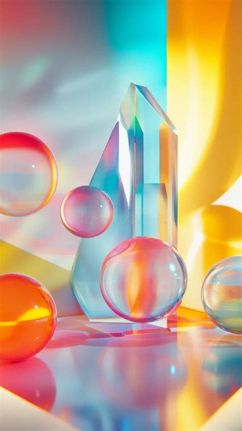 Abstract Art With Prism Shapes And Translucent Spheres Stock