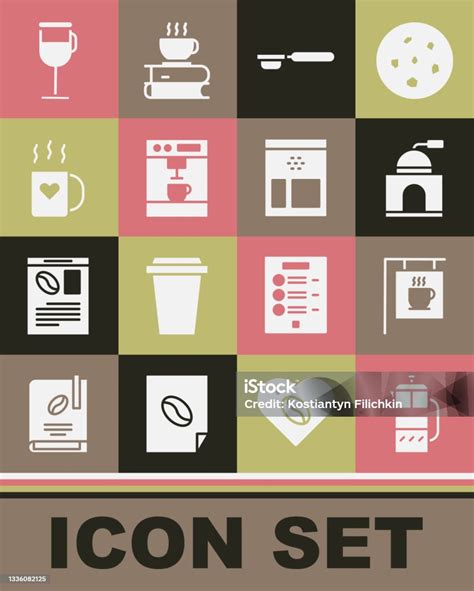 설정 프랑스 프레스 거리 간판 커피 수동 분쇄기 커피 필터 홀더 기계 컵과 심장 아일랜드어와 가방 콩 아이콘 벡터 가방에 대한 스톡 벡터 아트 및 기타 이미지 Istock