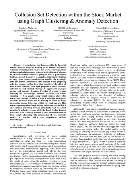 Pdf Collusion Set Detection Within The Stock Market Using Graph Clustering And Anomaly Detection