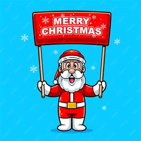 크리스마스 슬로건 만화 아이콘 일러스트와 함께 서 있는 귀여운 산타 프리미엄 벡터