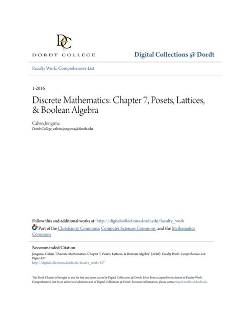 Discrete Mathematics Chapter 7 Posets Lattices And Boolean Alge