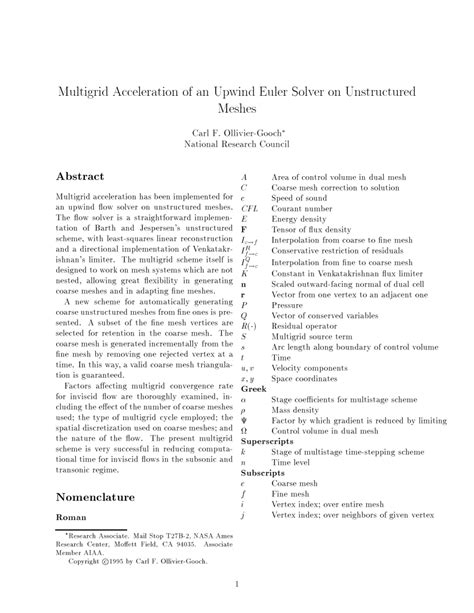 Pdf Multigrid Acceleration Of An Upwind Euler Solver On Unstructured