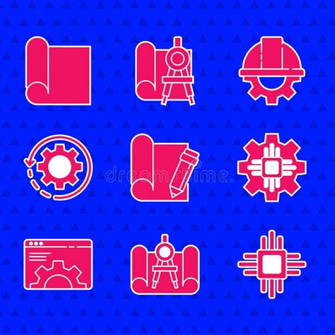 Set Graphing Paper And Pencil Compass Processor With Microcircuits Cpu Browser Setting Gear