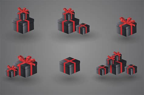 빨간 리본 활이 있는 현실적인 검은 선물 상자 세트입니다 3차원 형태에 대한 스톡 벡터 아트 및 기타 이미지 3차원 형태 개념 개체 그룹 Istock