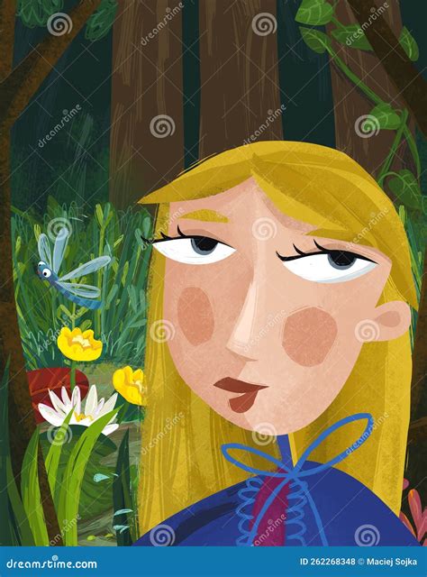 Cartoon Scene With Frog Bugs And Princess Stock Illustration