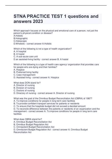 Stna Practice Test 1 Questions And Answers Stna Stuvia Us