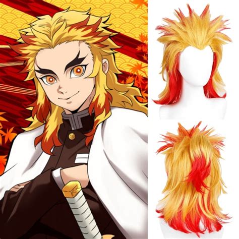 Party Anime Rengoku Kyojuro Cosplay Wig Heat Resistant Synthetic