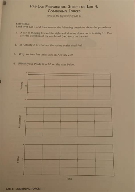 Solved Pre Lab Preparation Sheet For Lab 4 Combining Forces