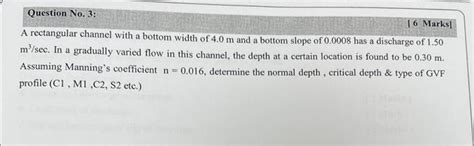 Solved A Rectangular Channel With A Bottom Width Of M Chegg