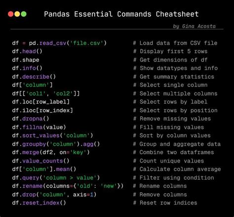 Nice Cheatsheet For Data Exploration With Python Dan Miller