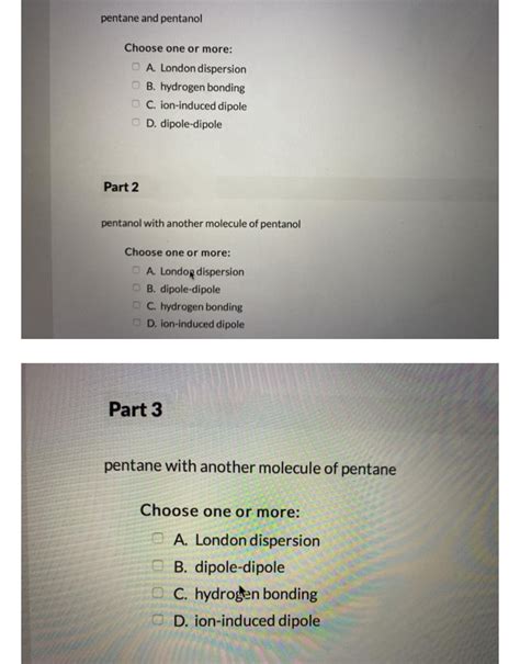 Select All The Intermolecular Forces Associated With 1 Pentanol
