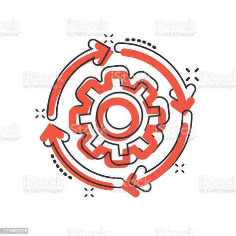 만화 스타일의 워크플로 아이콘입니다 흰색 고립 된 배경에 기어 효과적인 만화 벡터 일러스트레이션 프로세스 조직 스플래시 효과