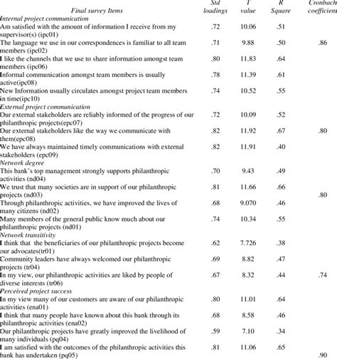 Results From The Final Measurement Model Showing Construct Validity And