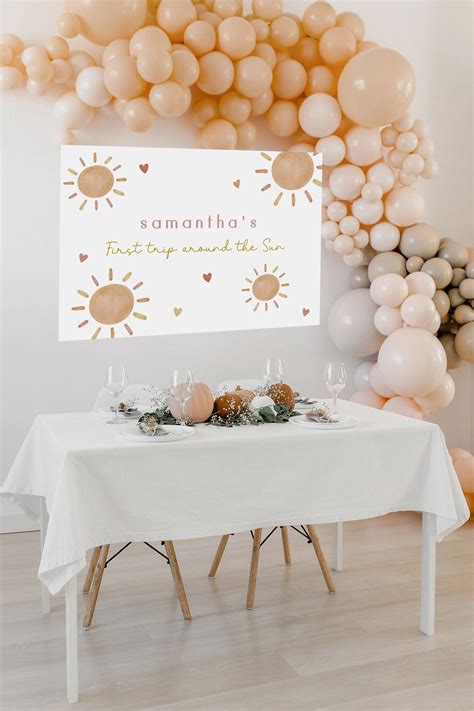 Boho Sun Backdrop Template Muted Sun Dessert Table Backdrop St Trip Around The Sun Birthday