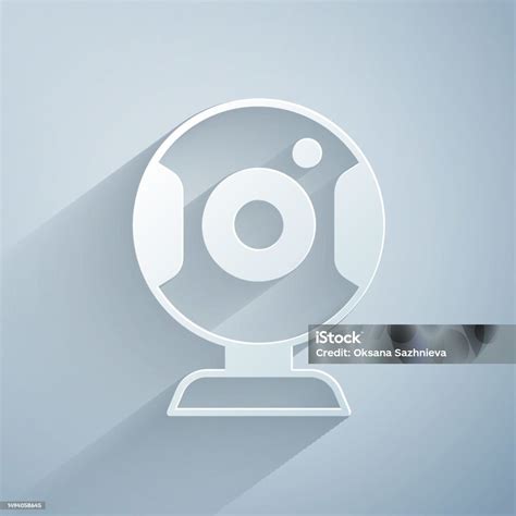 회색 배경에서 격리된 용지 컷 웹 카메라 아이콘입니다 채팅 카메라 웹캠 아이콘입니다 종이 아트 스타일 벡터 3차원 형태에 대한