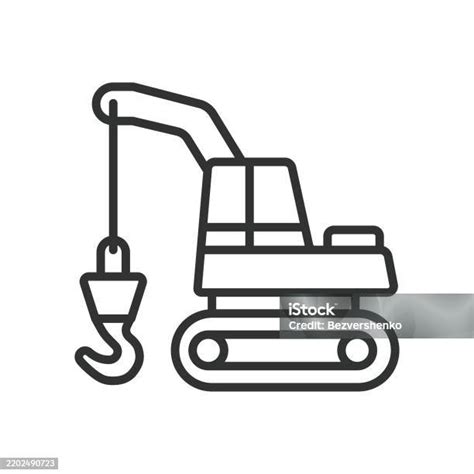 크레인 트럭 라인 디자인의 아이콘입니다 크레인 트럭 크레인 트럭 건설 리프팅 무거운 흰색 배경에 기계 벡터 크레인 트럭 편집 가능한 획 아이콘 건설 기계류에 대한 스톡 벡터