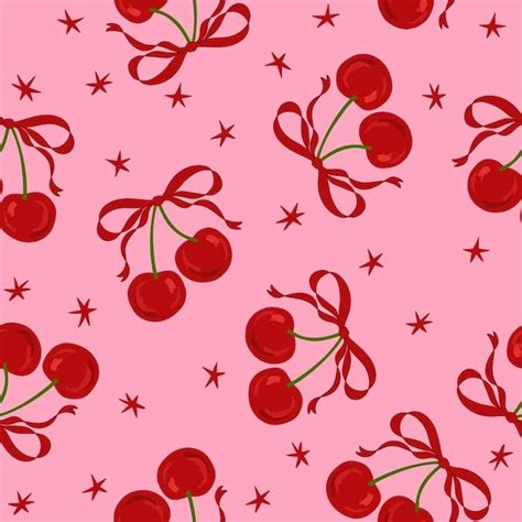 Premium Vector Cherry Bow Ribbons Coquette Background Vector Illustration Print Pattern