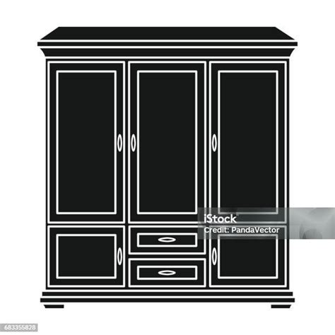 흰색 배경에 고립 된 블랙 스타일의 고전적인 찬 장 아이콘 가구와 홈 인테리어 기호 스톡 벡터 일러스트입니다 0명에 대한 스톡 벡터 아트 및 기타 이미지 Istock
