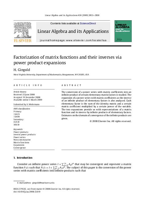 Pdf Factorization Of Matrix Functions And Their Inverses Via Power Product Expansions