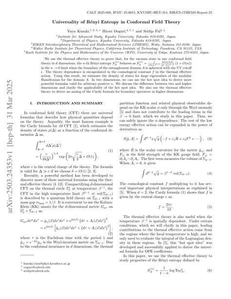 Pdf Universality Of R Enyi Entropy In Conformal Field Theory