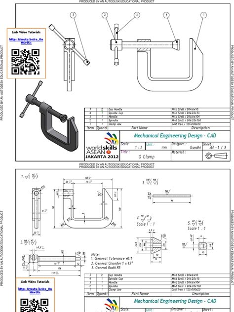 Task 4 G Clamp Gtm Cad Autodesk Inventor 2023 Pdf Engineering